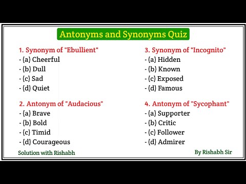 Antonyms & Synonyms Quiz | Antonyms and Synonyms for All Competitive Exams | Antonyms and Synonyms