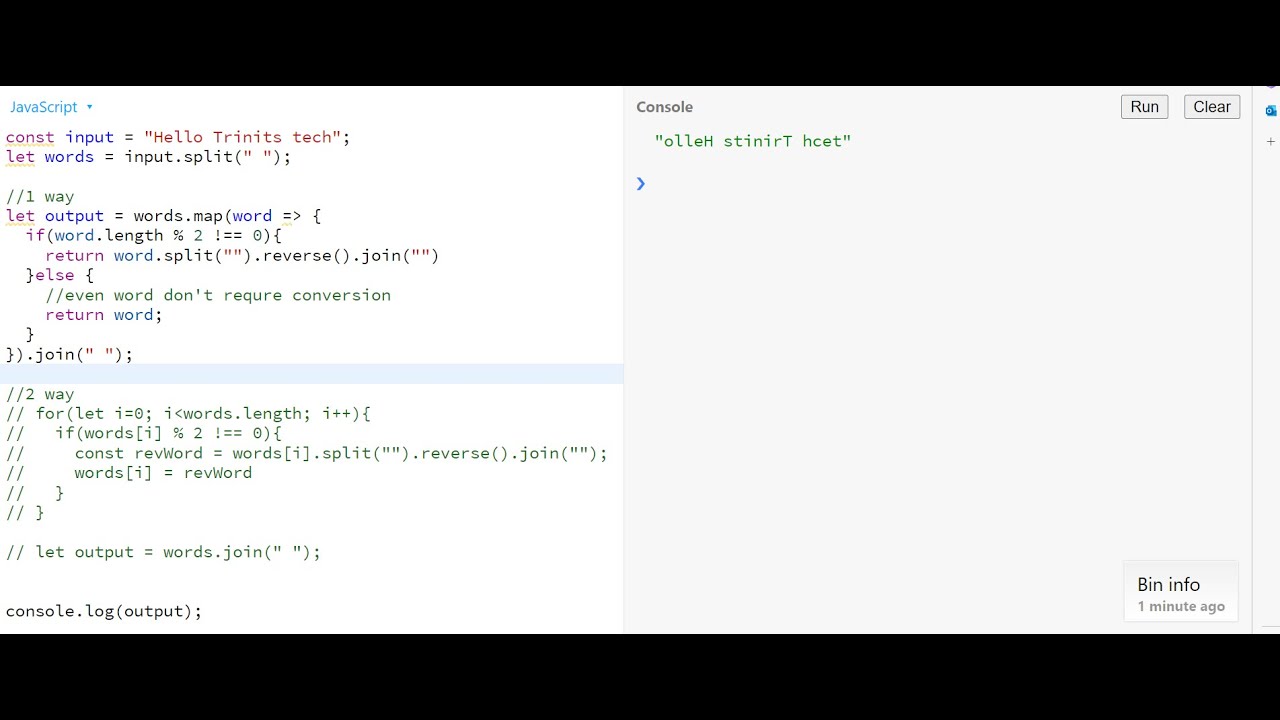 Program 9 Converting odd length words to reverse word | JS Interview Questions | Array and Strings
