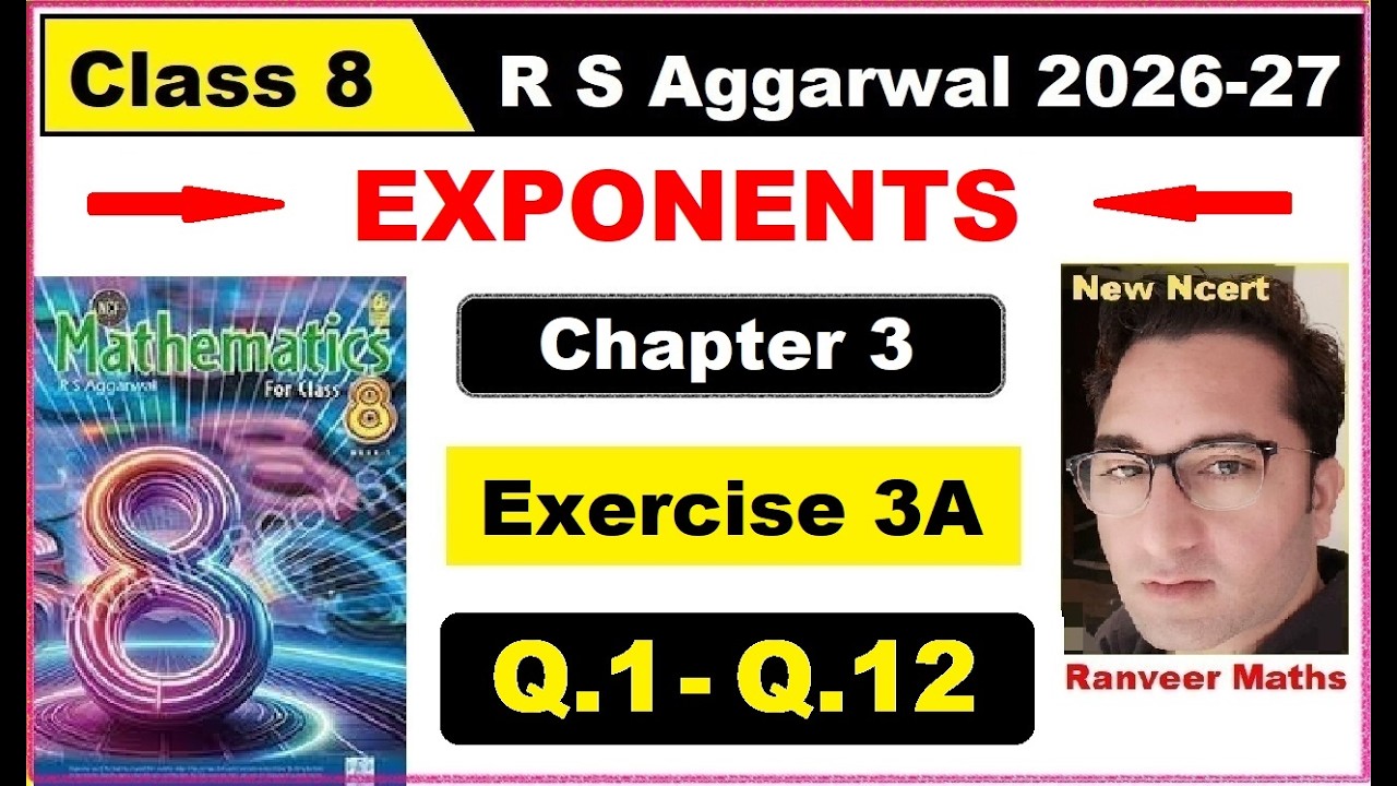 R S Aggarwal Class 8 Maths | Exercise 3A | Chapter 3 Exponents | Ranveer Maths 8