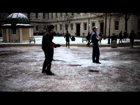 Snow balling. More video of the performance today at 1 in the UCL quad ...