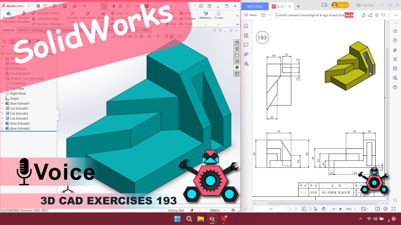 SolidWorks | 3D CAD EXERCISES 193 | StudyCadCam | Solution Tutorial |