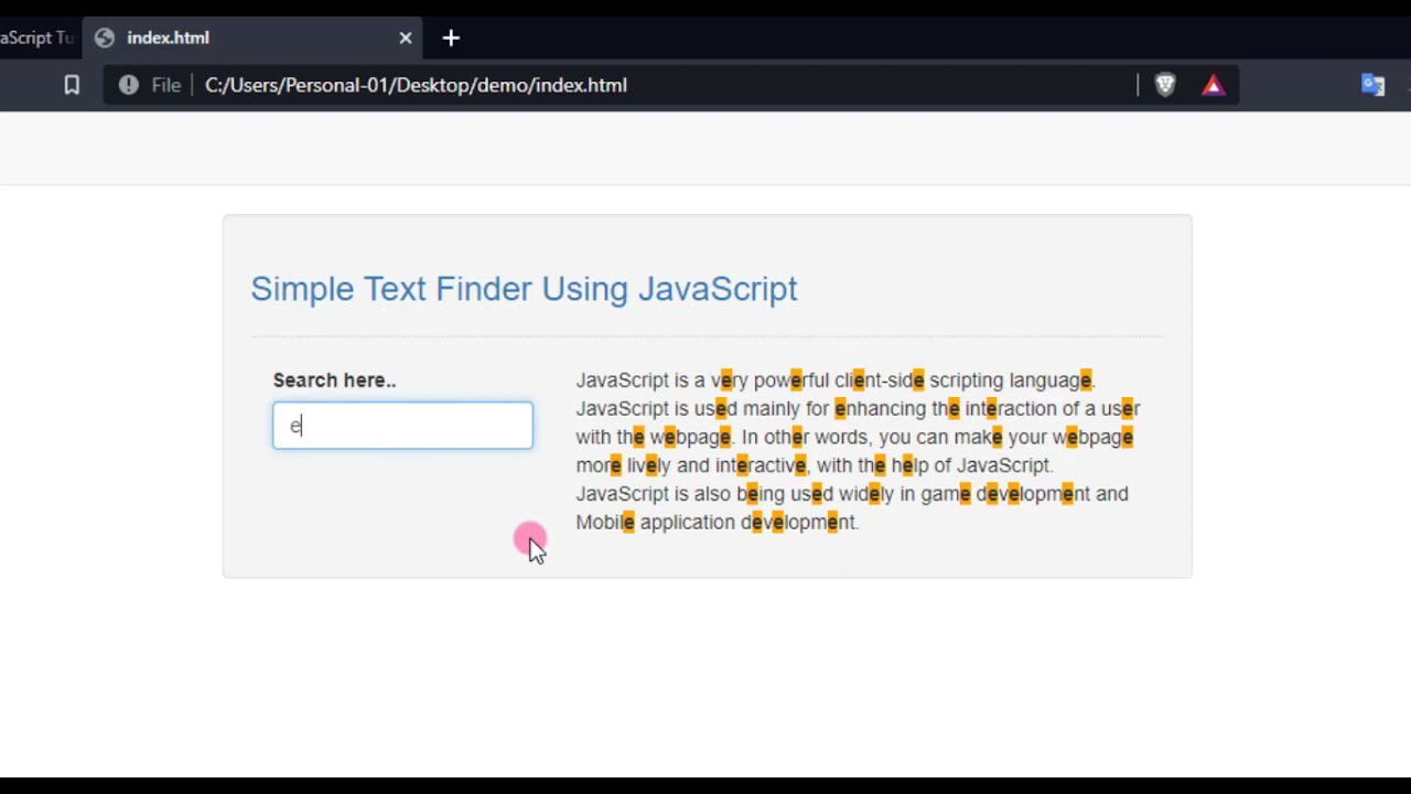 Simple Text Finder Using JavaScript Tutorial DEMO