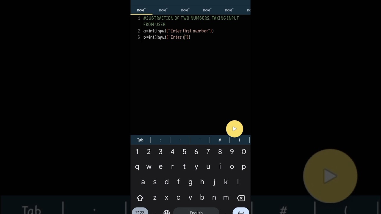 SUBTRACTION OF TWO NUMBERS USING PYTHON