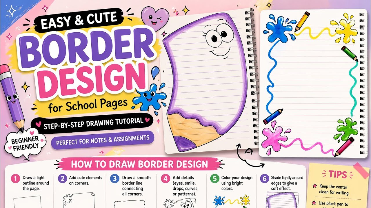 IDEAS DE DISEÑO DE BORDES EN 5 MINUTOS || Cómo dibujar un diseño de borde | DISEÑOS DE BORDES ÚNI...