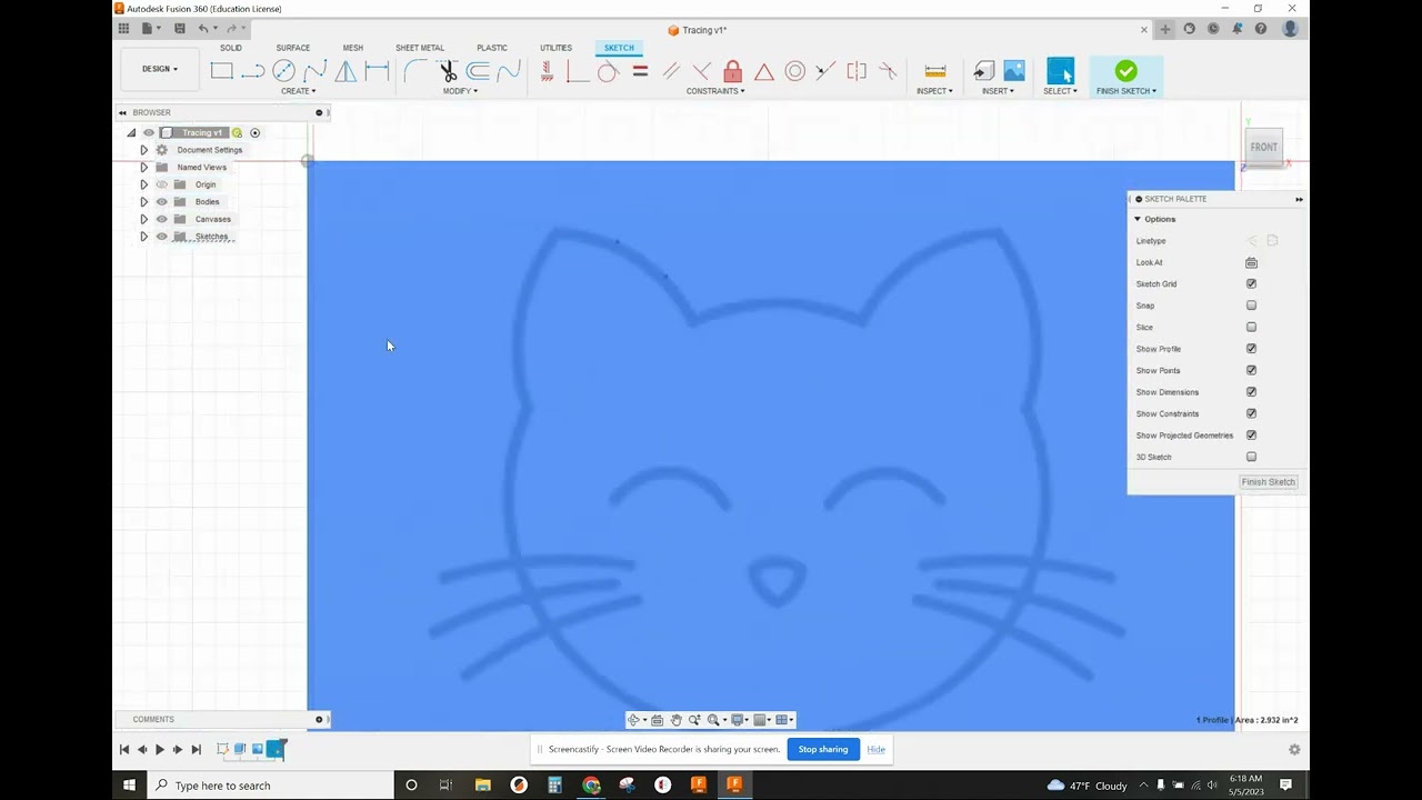 Fusion 360 tracing an image
