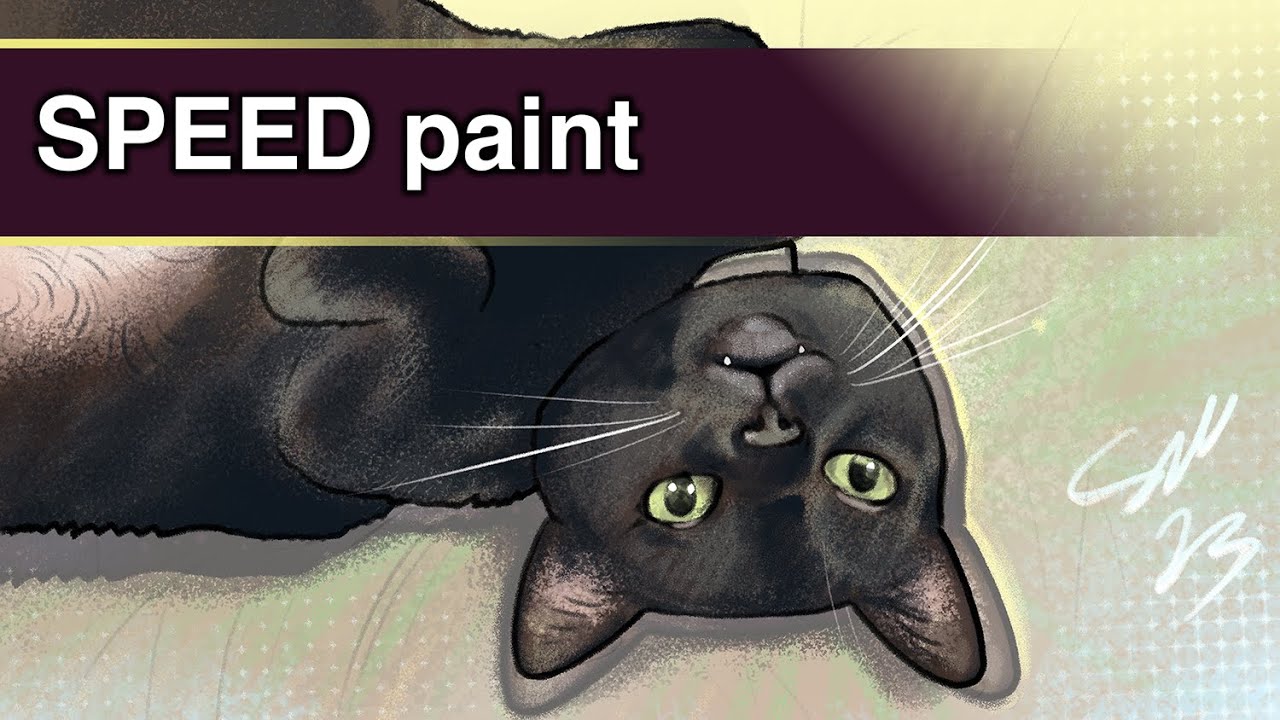 pet portrait speed paint - Iris (black cat) - sped up with audio description of drawing process