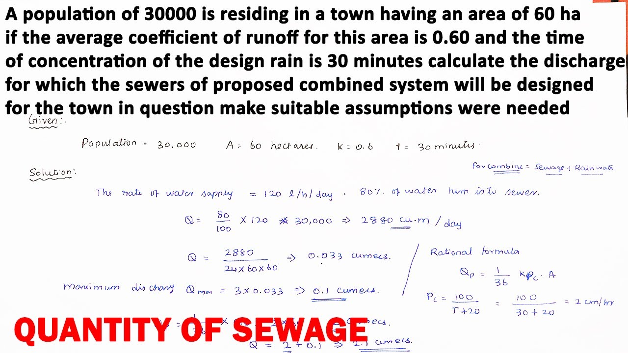 calculation of discharge of sewage in combined sewage sysytem | Environmental Engineering numerical
