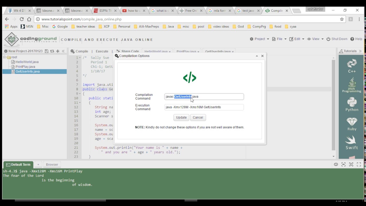 Using CodingGround for Compiling Java Programs Online
