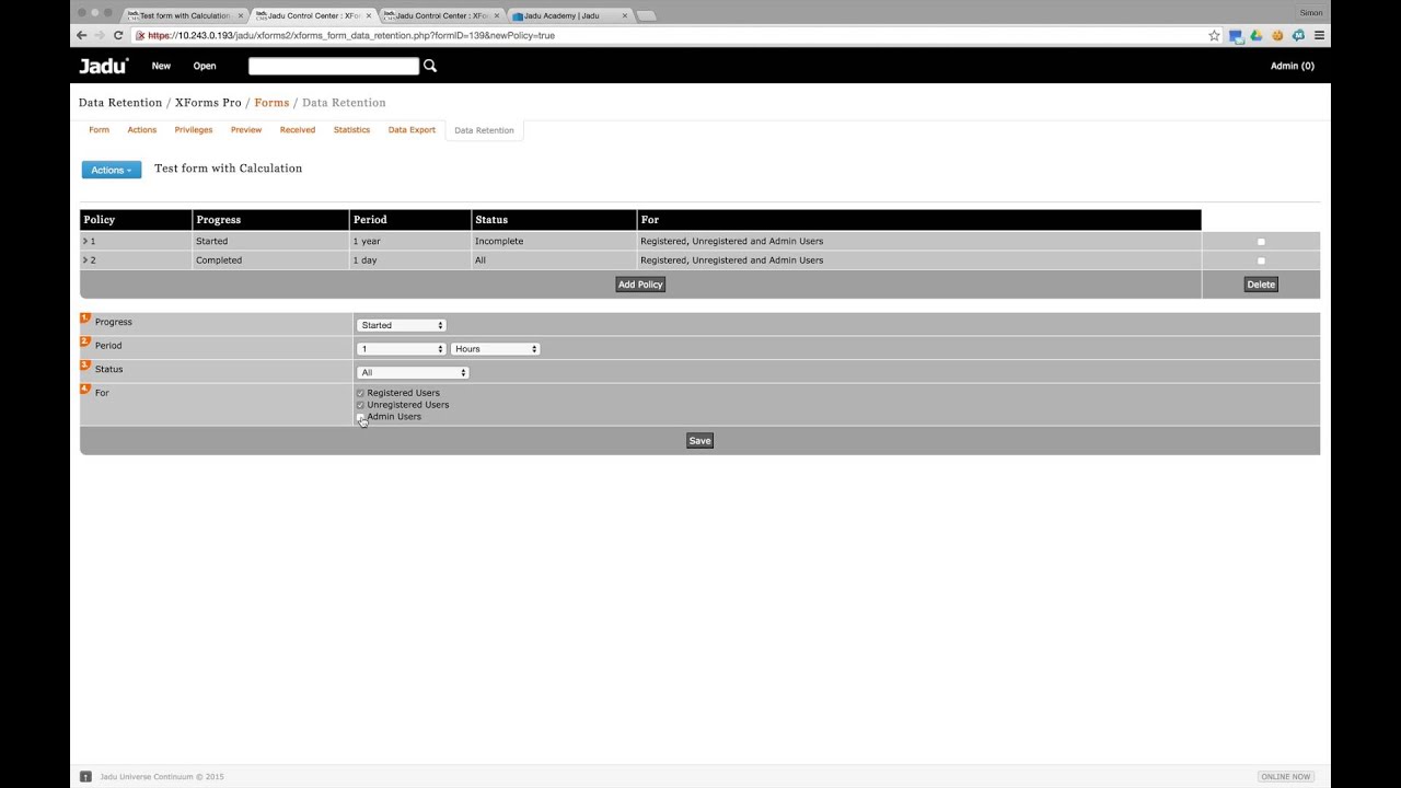 Data Retention Policies in Jadu XFP Continuum #5