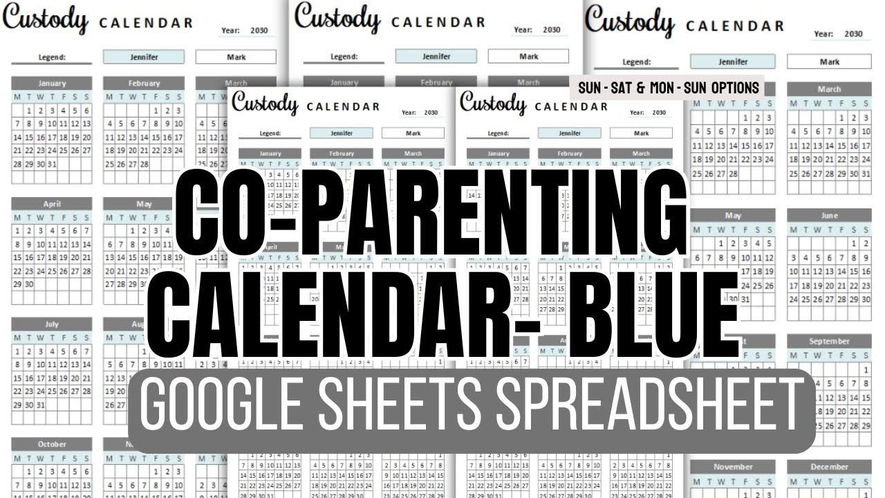 Co-Parenting Calendar Google Sheets Spreadsheet - Blue