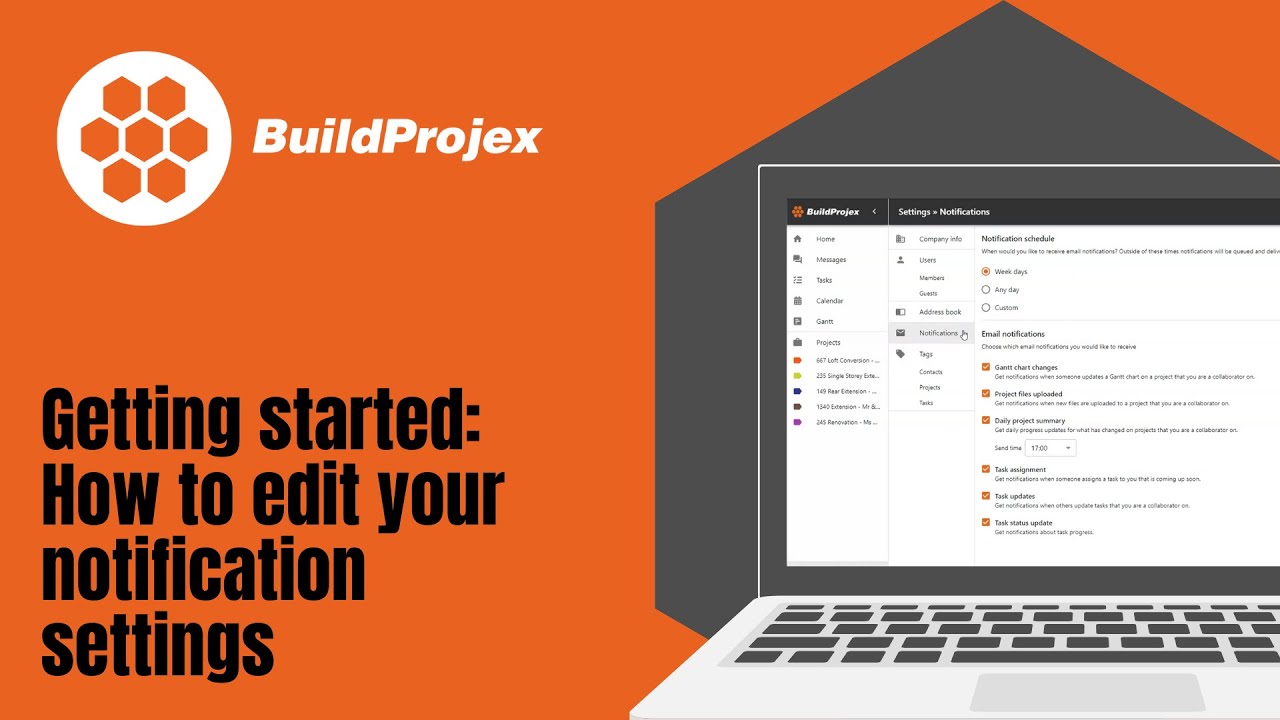 Getting Started: How to edit your notification settings in BuildProjex