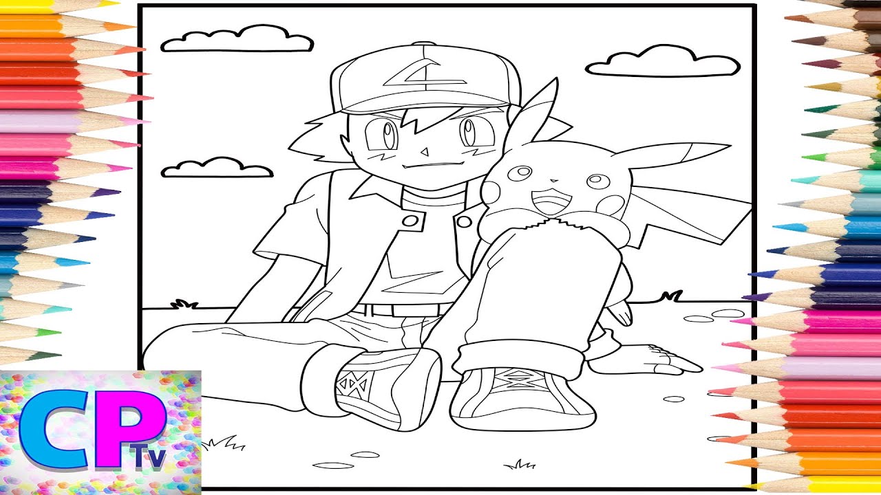 Pikachu Caught Ash's Leg/Drawing of Pokemon Characters/Calming by Coloring/Art Therapy