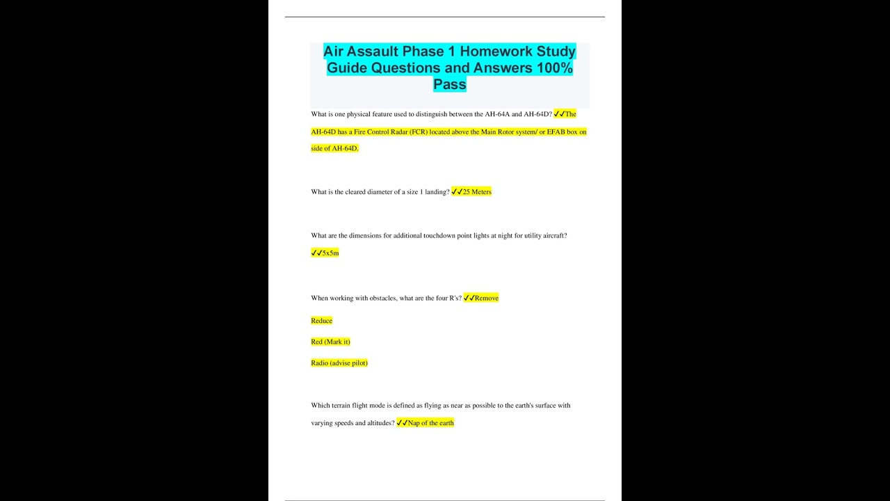 Air Assault Phase 1 Homework Study Guide Questions and Answers 100% Pass