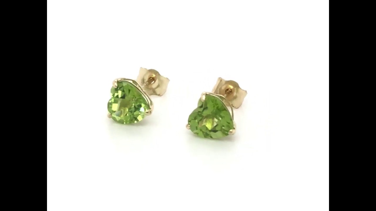 Lavari - 10K Yellow Gold Heart-Shaped Peridot Stud Earrings - 6mm