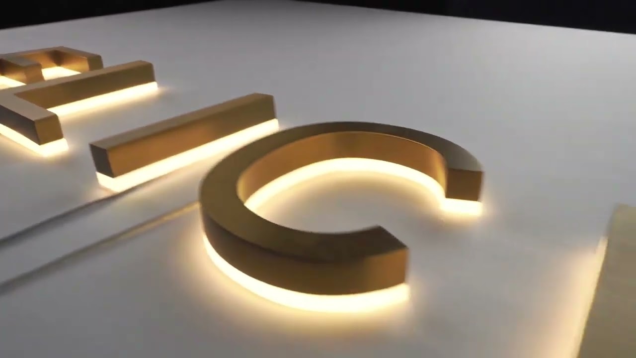 Champagne gold brushed stainless steel backlit channel letters