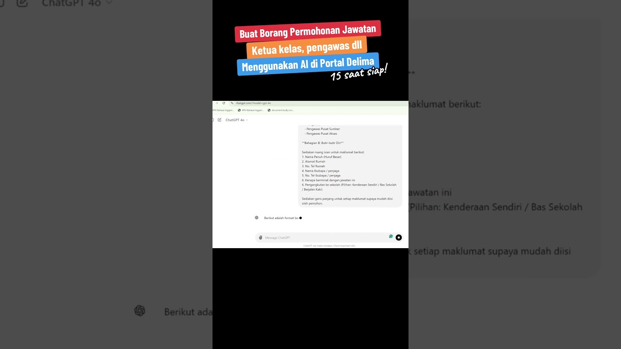Buat borang permohonan jawatan pengawas & ketua kelas dengan pantas menggunakan AI di Portal Delima