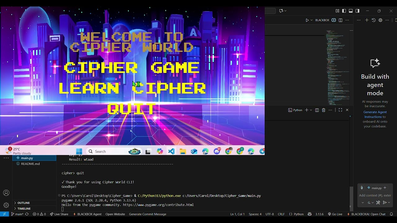 Cipher Game — Pygame GUI & CLI