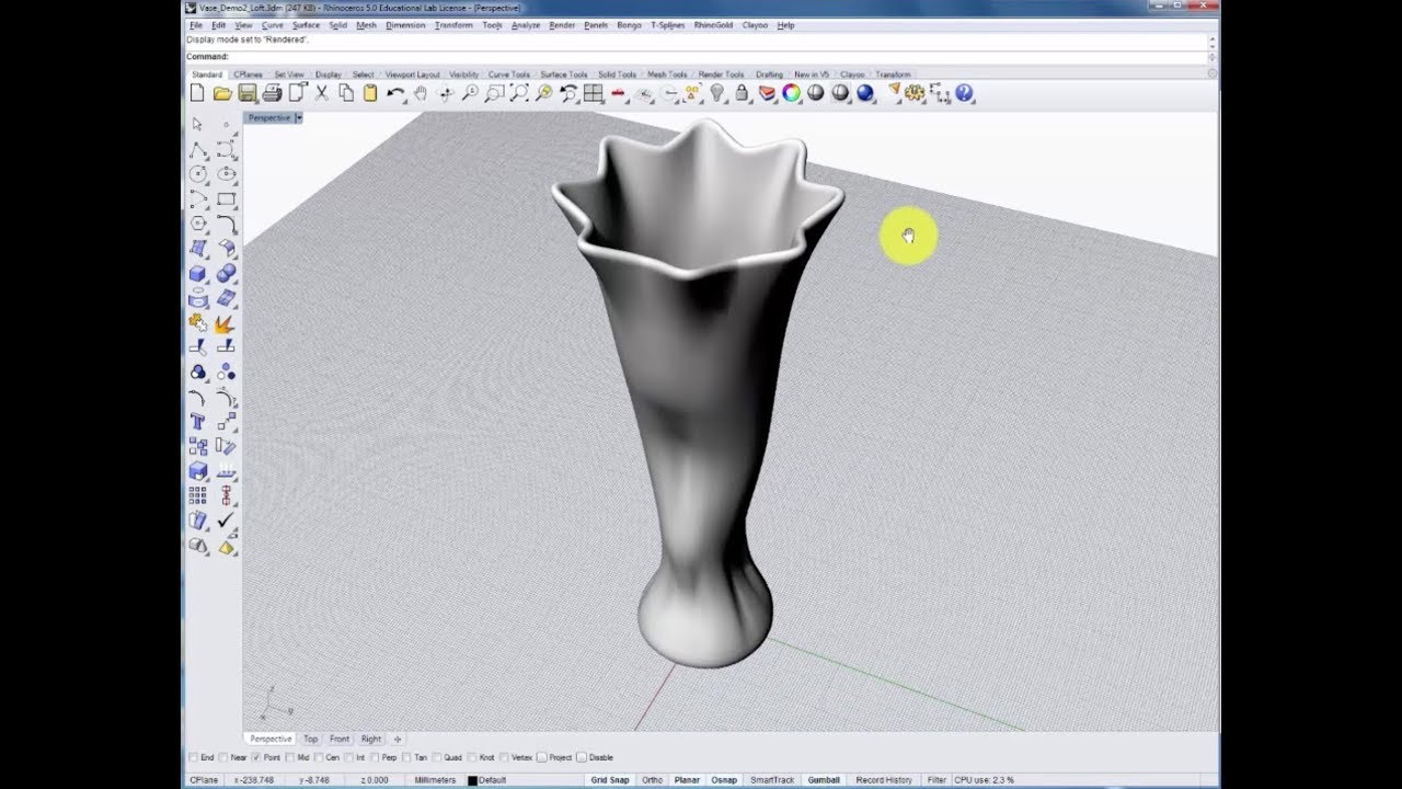 Basic Rhino 3D Tutorial #3:  Lofted Vase