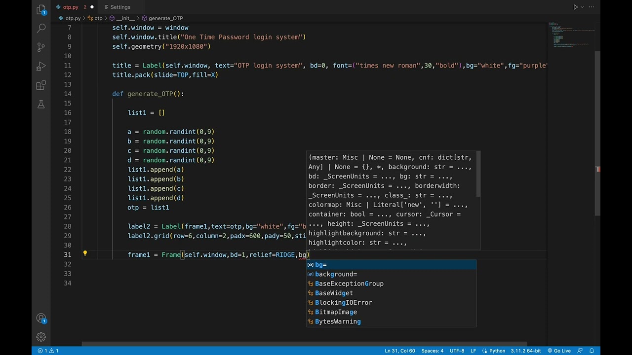 How to make OTP generator using Python Tkinter GUI