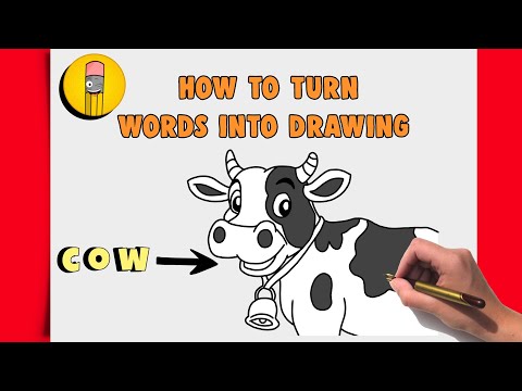 How to turn word's cow into drawing || draw cartoon cow with cow words