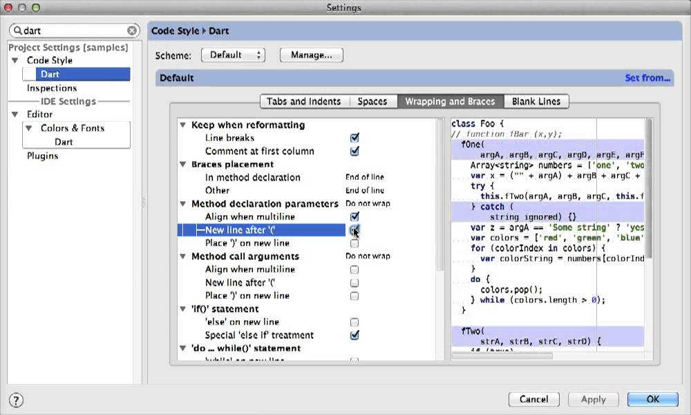 Dart formatter and color scheme support in WebStorm 6