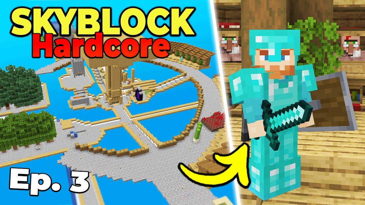 FULL DIAMOND ARMOR in Skyblock, But it's Minecraft Hardcore Survival (#3)