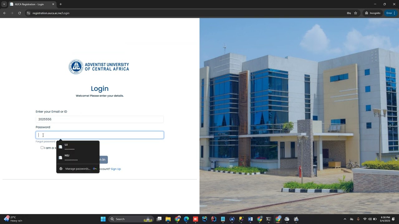 Create account, Login and Registration on the AUCA Registration System