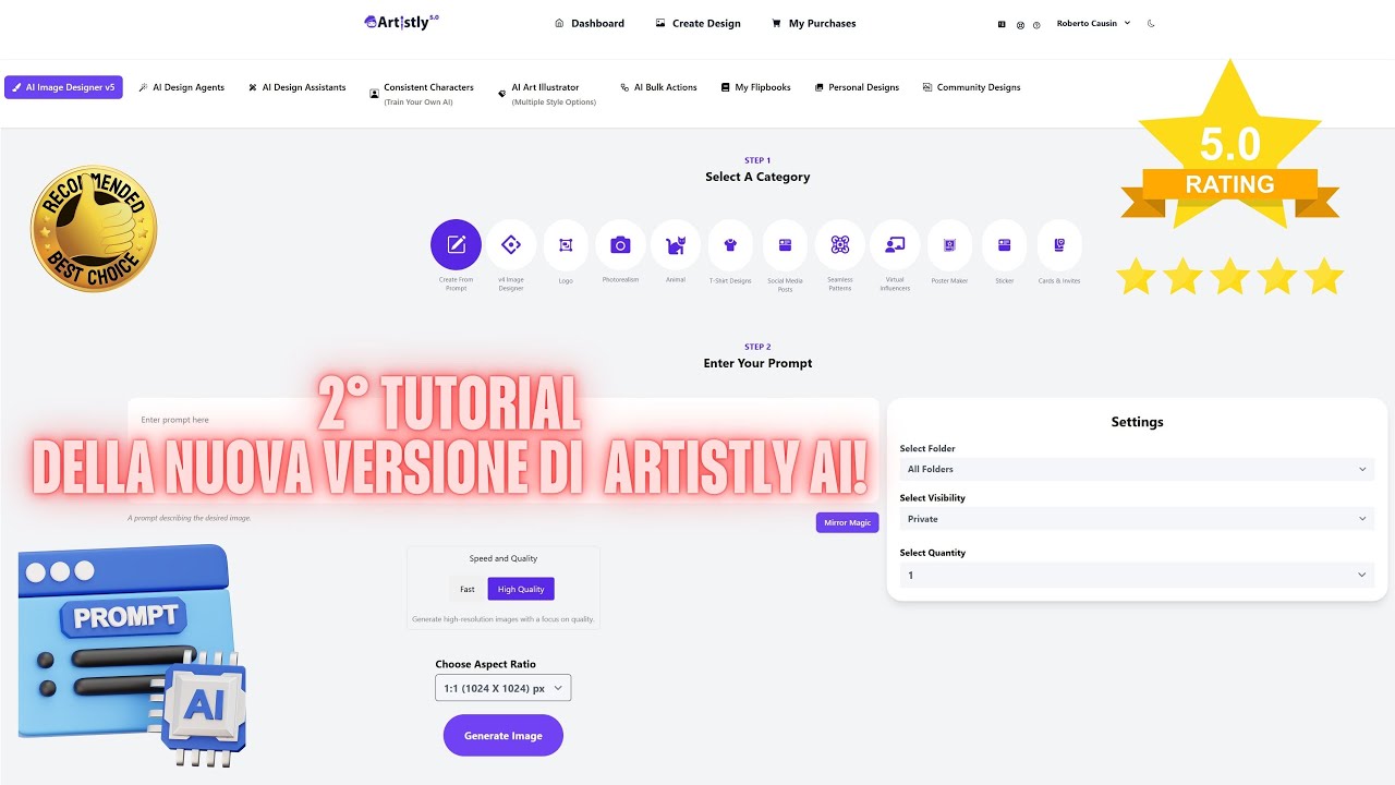2° TUTORIAL CORSO ARTISTLY DESIGNER MIGLIORE GENERATORE DI IMMAGINI AI V5 ULTRA ECONOMICO ITA 2025