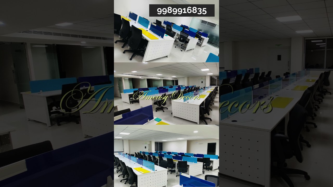 Linear workstation, modern office furniture, ergonomic workstation design, latest office desk setup.