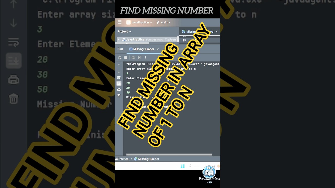 🔍 Find Missing Number in Array from 1 to N in Java | Simple Logic Explained 🚀 #coding #numbers