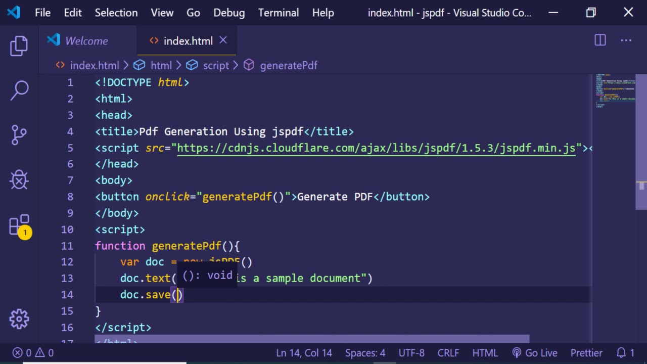 jspdf generate pdf file in browser in javascript