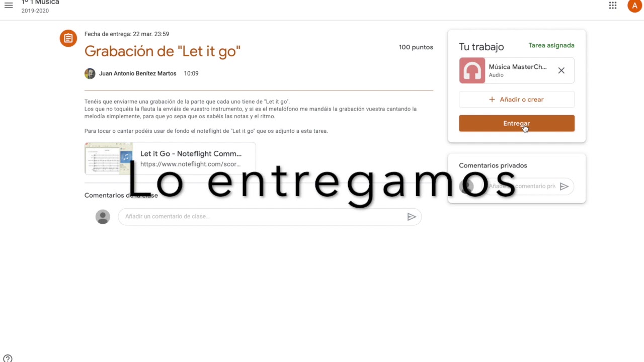 Adjuntar archivos de audio o video a una tarea de Google Classroom