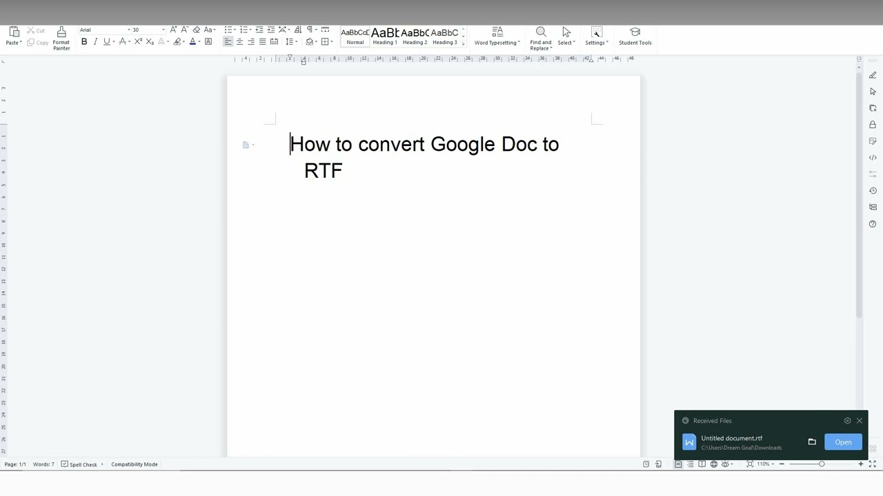 How to convert Google Doc to RTF