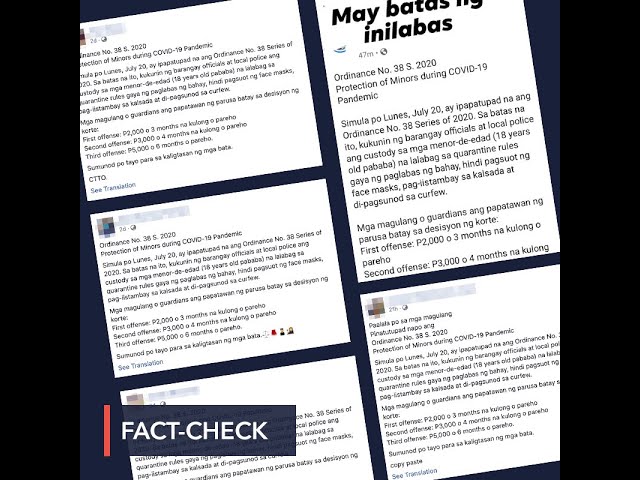 PARTLY FALSE: Ordinance vs minors, parents violating quarantine rules