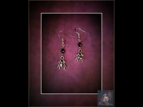 Gothic Glamour: Antique Silver Spider Earrings with Black Facetted Beads