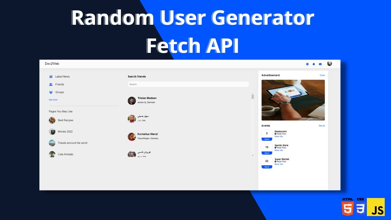 How to Use a Random User Generator & Fetch API - Part 2/2 | JavaScript | Dev2Web