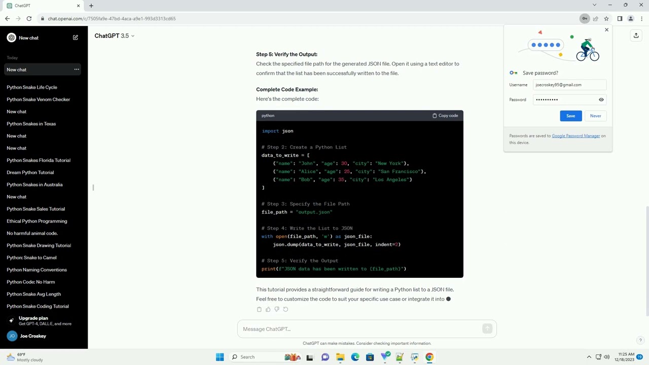 python write list to json file