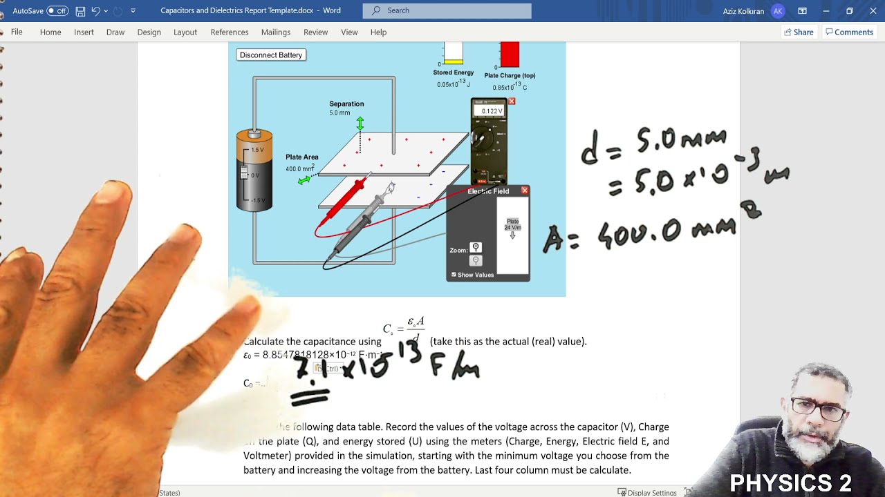 PHY102 LIVE  - CAPACITORS  AND DIELECTRICS LAB