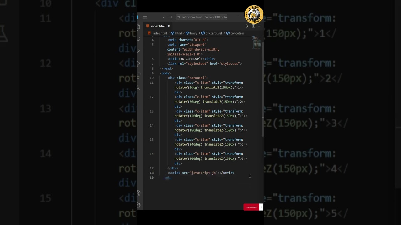 Carousel 3D Rotation | HTML CSS JS #htmlcssjavascript