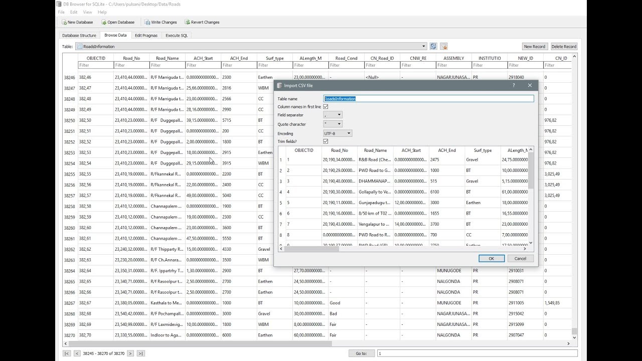 DB Browser for SQLite - Import csv file into sqlite database