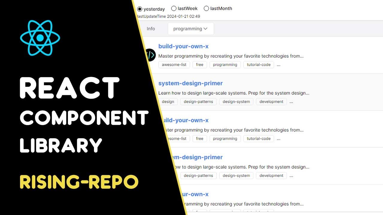 React Component library | rising-repo - a table to display recently popular repos