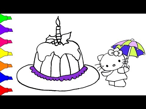 Draw Birthday Cake And Hello Kitty Coloring Pages For Kids