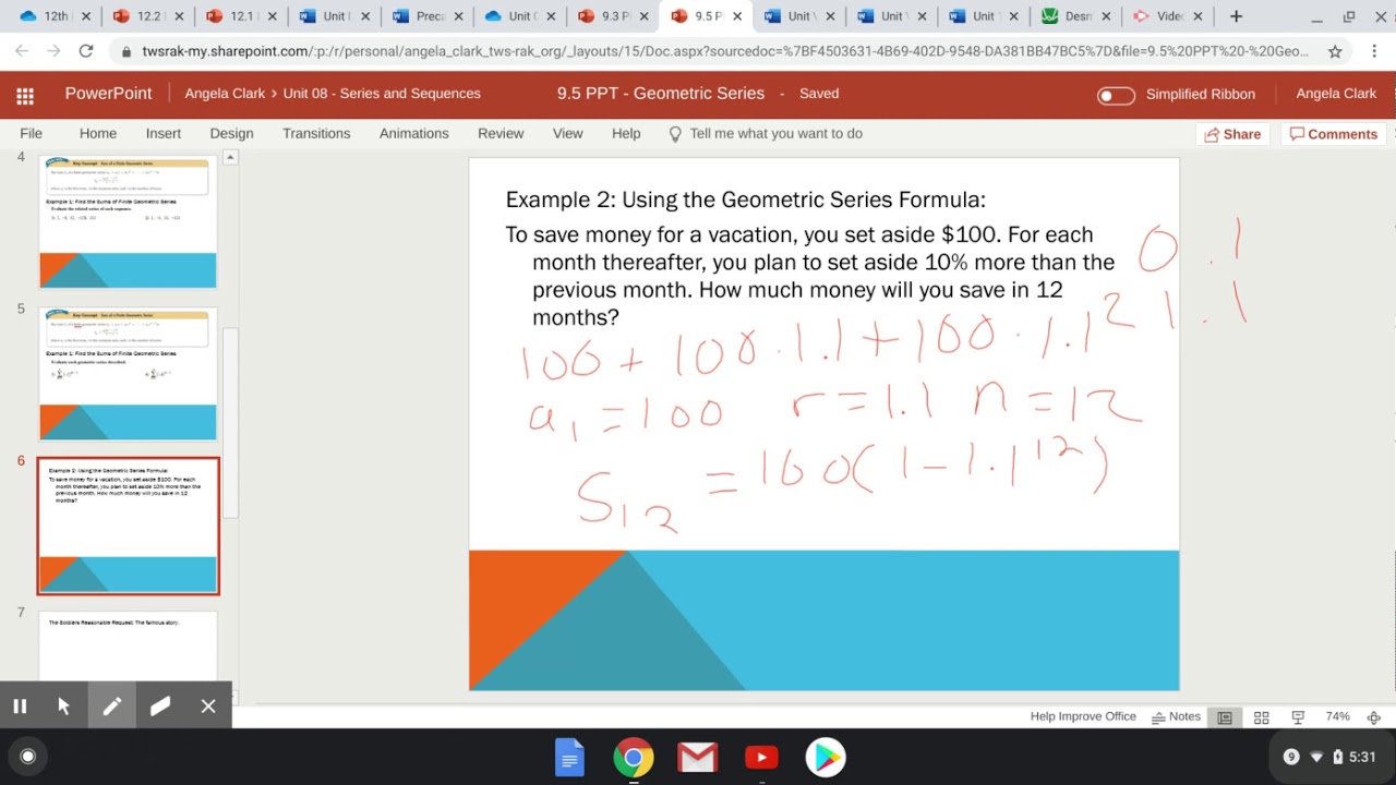 9.5 Geometric series word problem