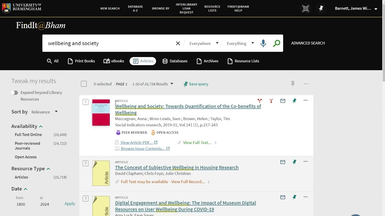 Using FindIt@Bham to search for journal articles