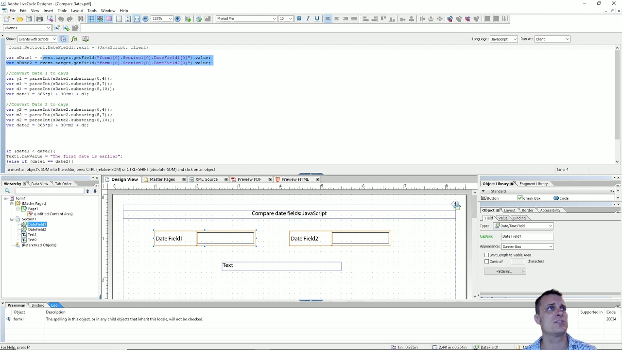 LiveCycle   JavaScript Compare Dates