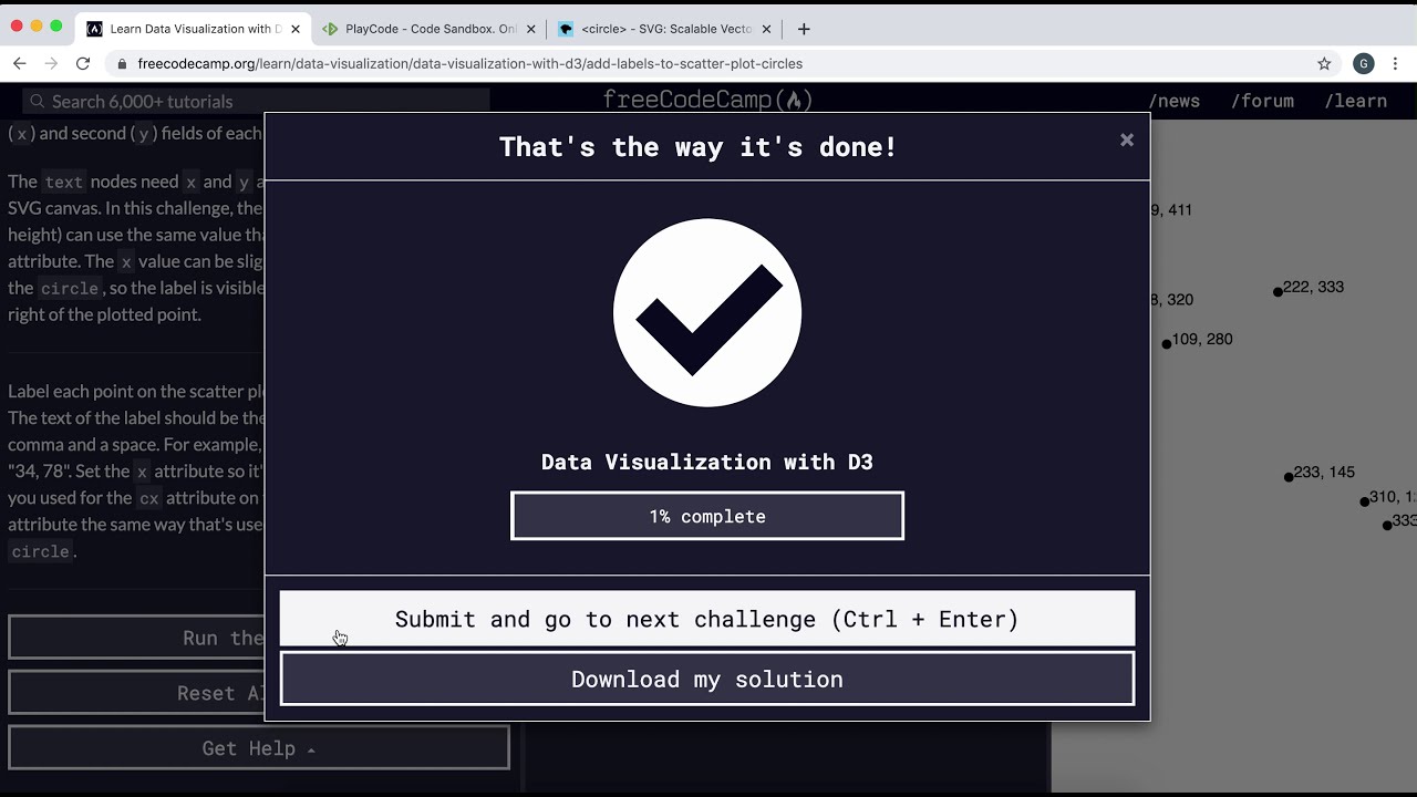 23 - Add Labels to Scatter Plot Circles - Data Visualization with D3 - freeCodeCamp Tutorial