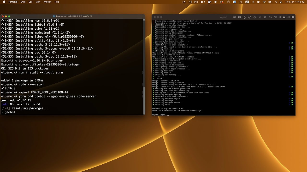 How to install code-server in Alpine Linux using yarn?