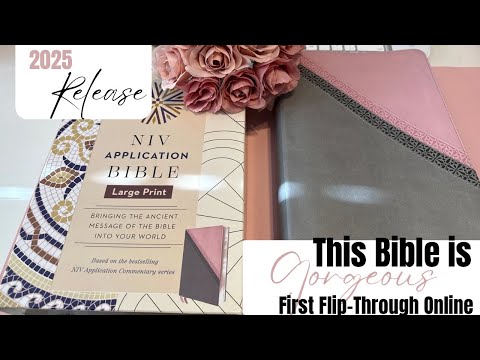 FIRST Look! NIV Application Bible Large Print | Pink & Gray LeatherSoft Flip Through (2025 Release)