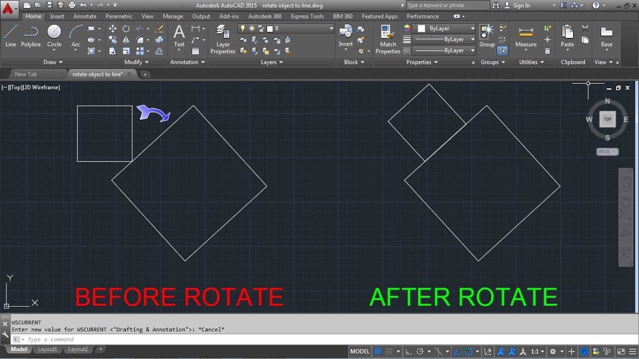 AutoCAD Rotate Object to Match Line | AutoCAD Rotate Object to Align