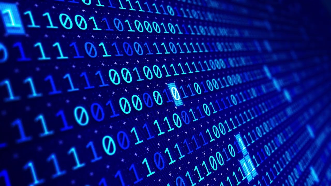 Digital Binary Data Code Streaming on a Computer Screen Loop